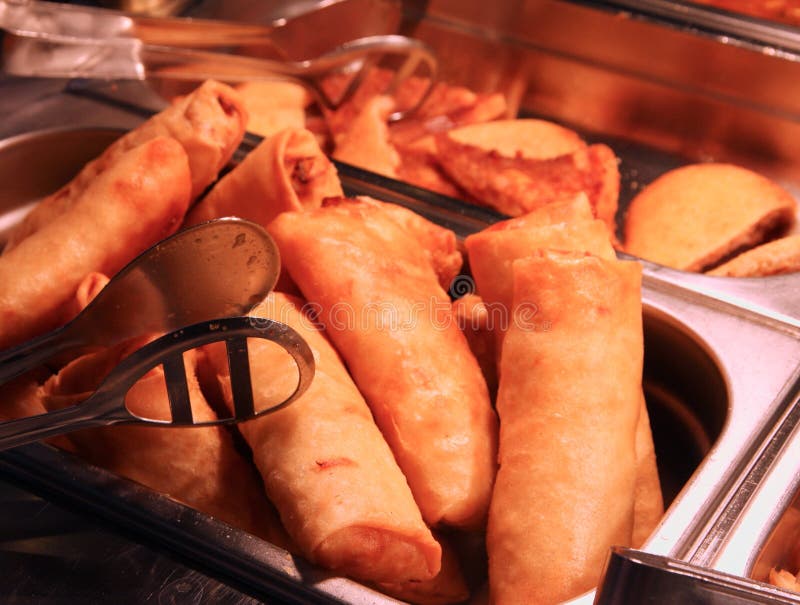 Spring Rolls in Chinese Buffet Restaurant Stock Image - Image of spicy ...