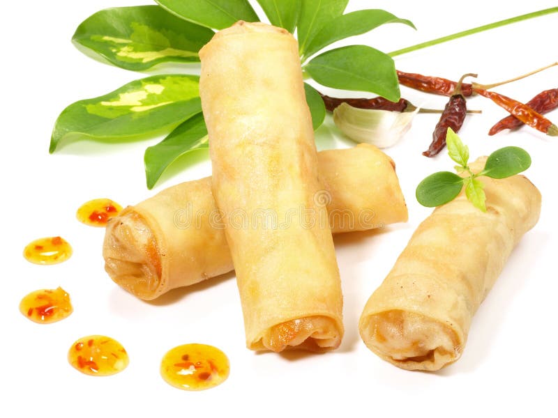 Spring Rolls - Fast Food on White Background Stock Image - Image of ...