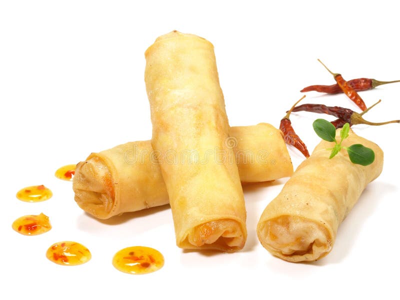 Spring Rolls - Fast Food on White Background Stock Image - Image of ...