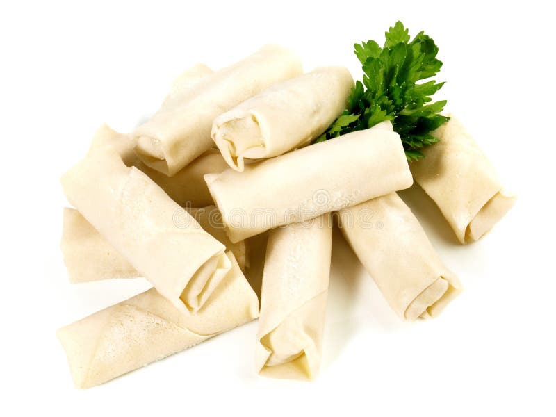 Raw Spring Rolls - Fast Food on White Background Stock Photo - Image of ...