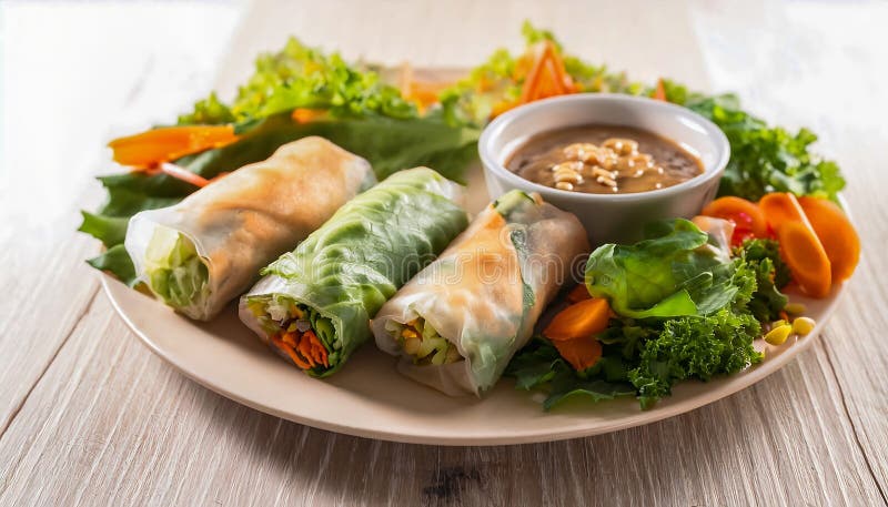 Spring Rolls Filled with Chicken, Spinach, Carrots and Rice Noodles ...