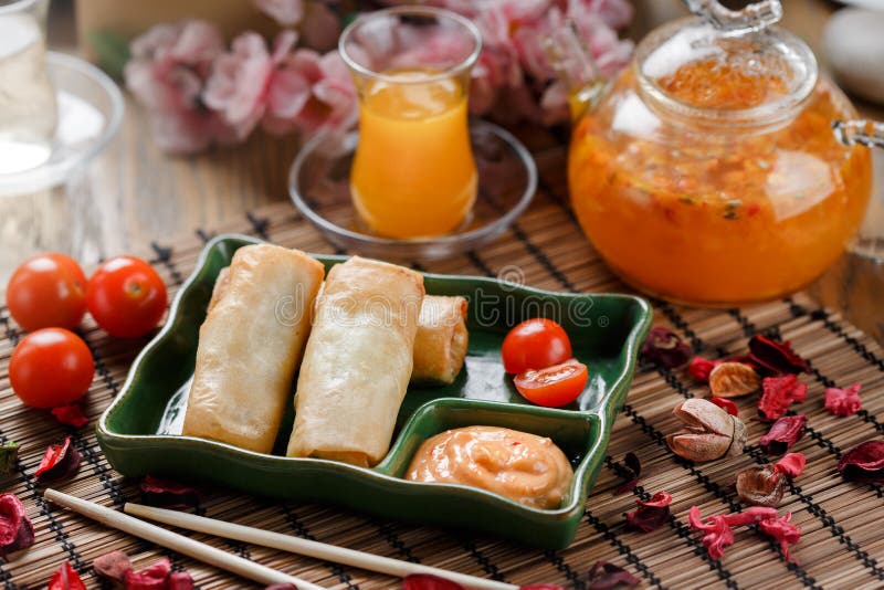 Spring rolls stock photo. Image of sweet, shrimp, chili - 68328272