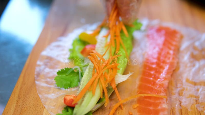 Salted Red Fish Vietnamese Summer Spring Roll Making Process with Rice ...