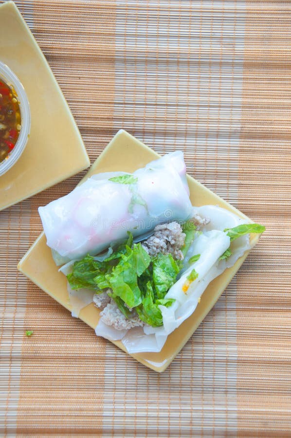 Spring Rolls on Mat with Spicy Sauce Stock Image - Image of rice ...
