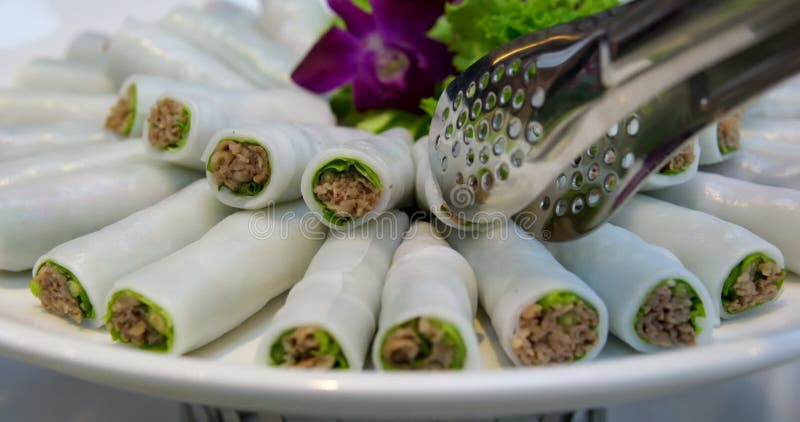 Spring Rolls with Meat Composition of Plate with Spring Rolls and ...