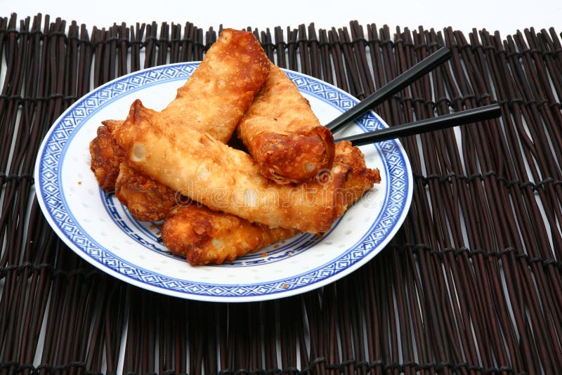 Spring Rolls on Plate with Chopsticks Stock Image - Image of food ...