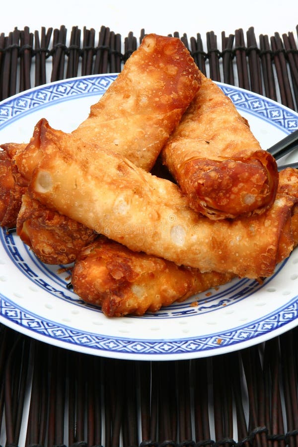 Spring Rolls on Plate with Chopsticks Stock Image - Image of roll ...