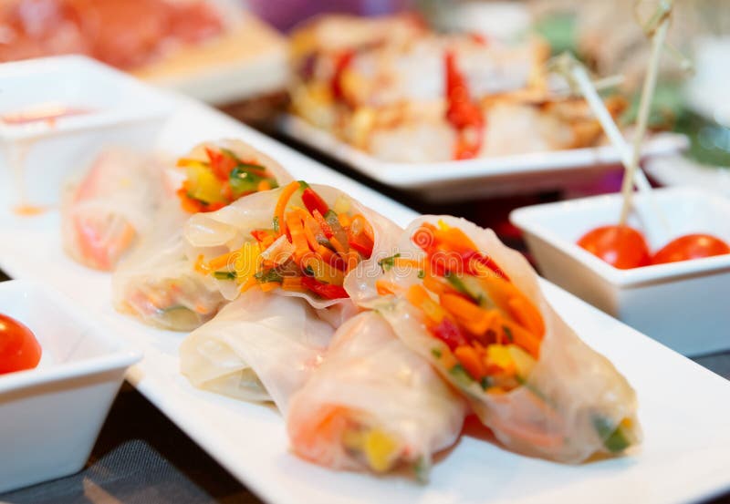 Spring rolls on plate stock image. Image of oriental - 28089229