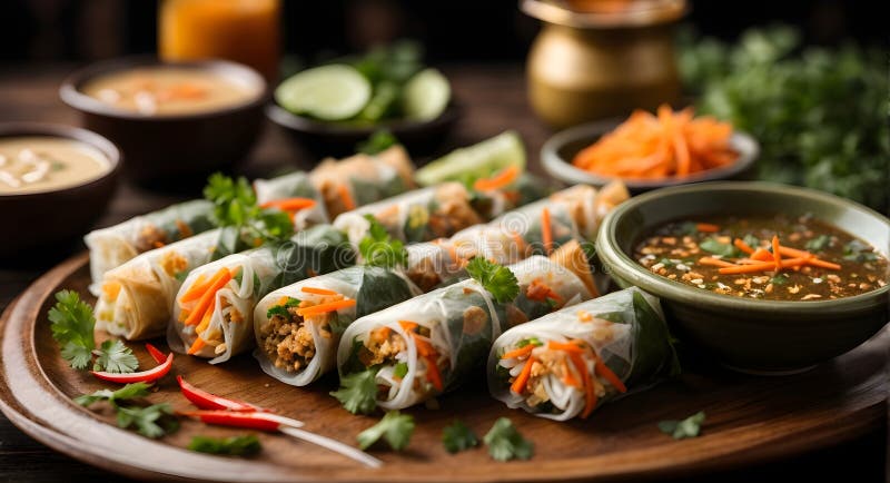 Spring Rolls on Plate with Dipping Sauce Stock Photo - Image of asia ...