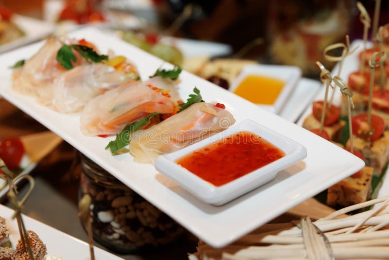 Spring rolls on plate stock photo. Image of meal, elegant - 61604876
