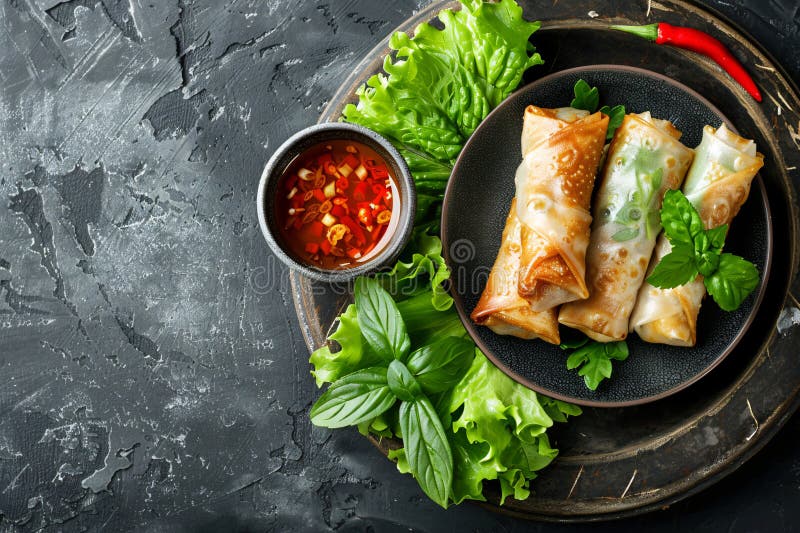 Spring Rolls in Plate on the Table Stock Illustration - Illustration of ...
