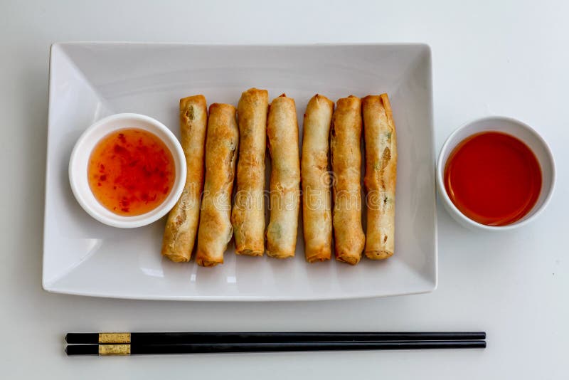 Deep Fried Prawn Spring Rolls Stock Image - Image of homemade, sauce ...