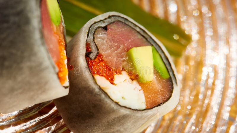 Spring Rolls with Tuna and Salmon. Shallow Dof. Stock Image - Image of ...