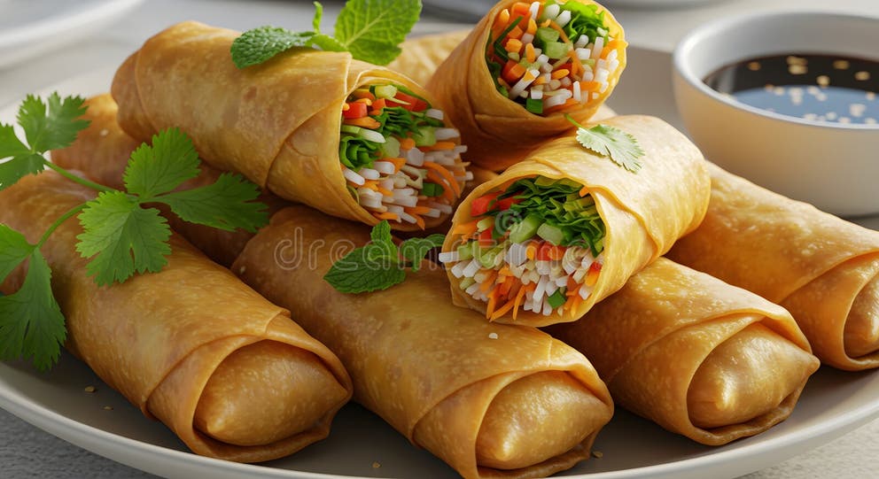 Spring Rolls with Various Filled. Chinese Food Stock Illustration ...
