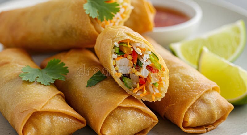 Spring Rolls with Various Filled. Chinese Food Stock Illustration ...