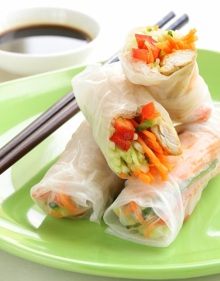 Spring Rolls with Vegetables and Chicken Stock Photo - Image of paprika ...