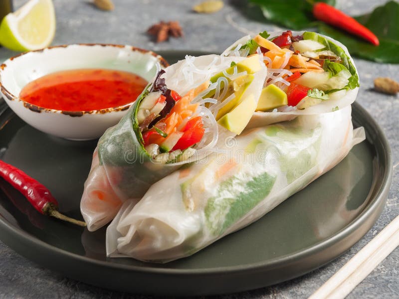 Spring Rolls with Vegetables. Vegetarian Cuisine Stock Photo - Image of ...