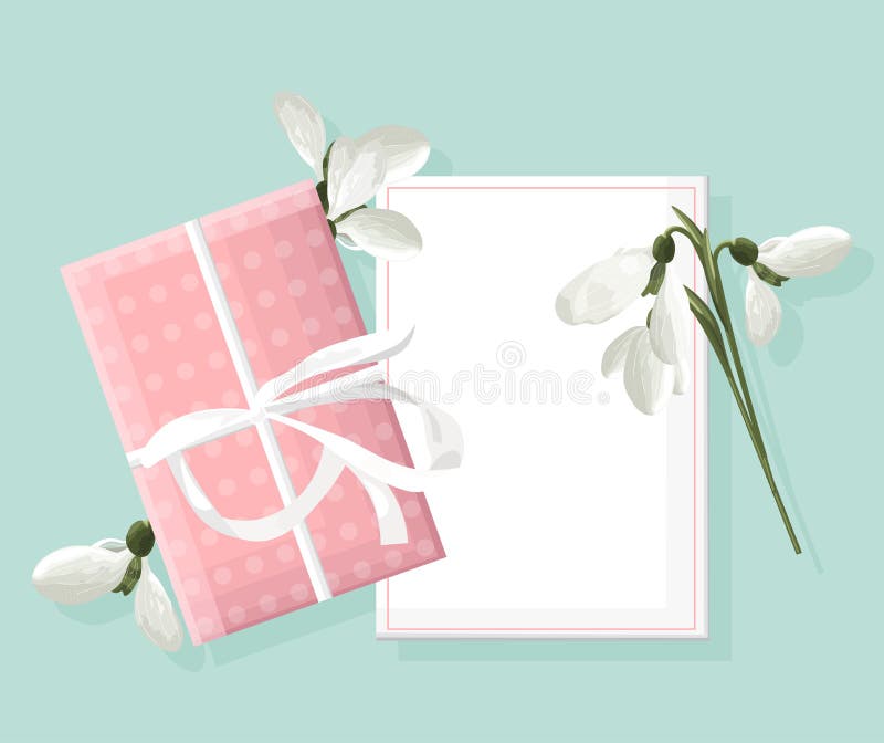 Spring Rose Gift Box with White Snowdrops. Place for Text Stock Vector ...