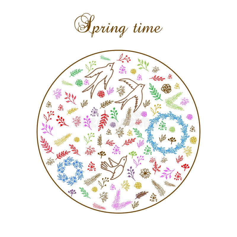 Spring Round Floral Pattern with Leaves and Branches Stock Vector ...