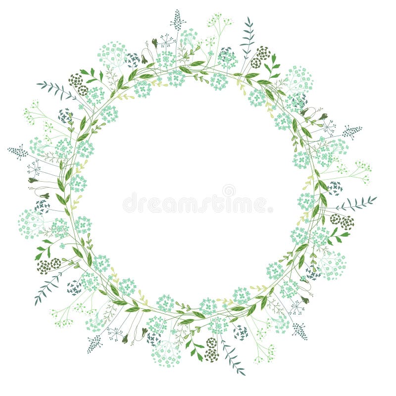 Spring Round Frame with Contour Flowers on White Stock Vector ...