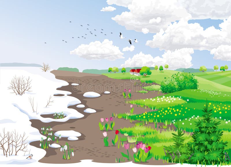 Spring rural landscape stock vector. Illustration of melting - 82482972