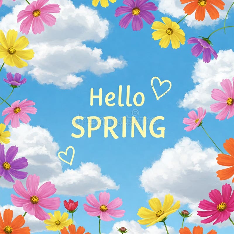 Spring S Arrival: Whimsical Flowers and Heartfelt Greetings Stock ...