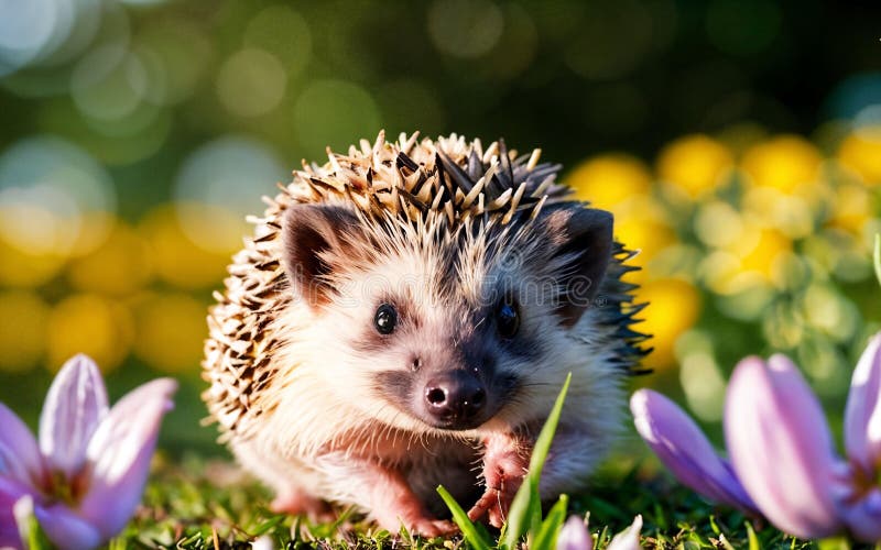 Spring S Darling Hedgehog among Flowers Stock Illustration ...