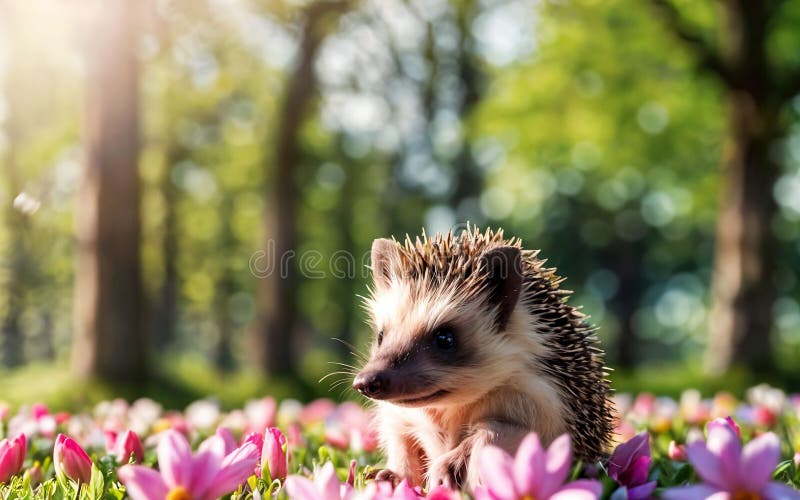 Spring S Darling Hedgehog among Flowers Stock Illustration ...