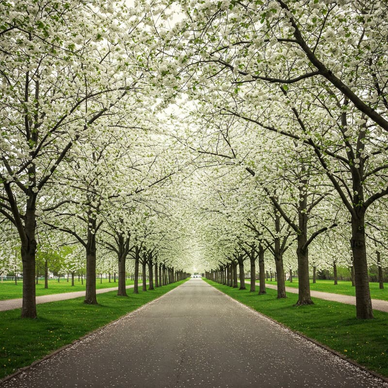 Spring S White Embrace: a Tree Blossom Tunnel Stock Illustration ...
