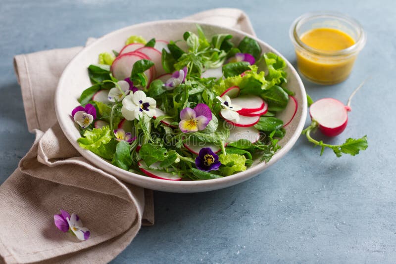Spring Salad with Edible Flower Stock Photo - Image of spring, flower ...