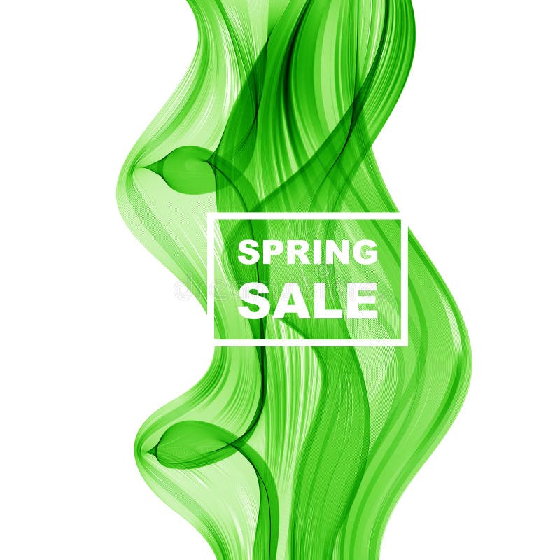 Spring Sale. Abstract Green Wave On White Background. Banner Template ...