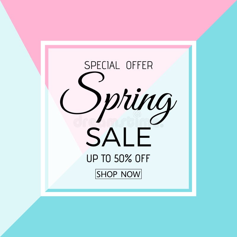 Spring Sale Banner. Spring Sale Phrase on White, Blue and Pink ...