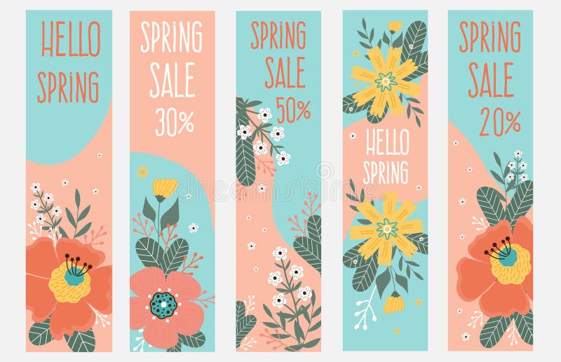 Spring Sale Banner in Vertical Format. Hello Spring. Spring Flowers ...