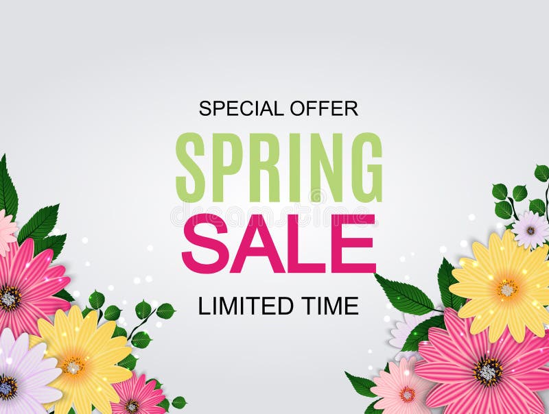 Spring Sale Cute Background with Colorful Flower Elements. Vector ...