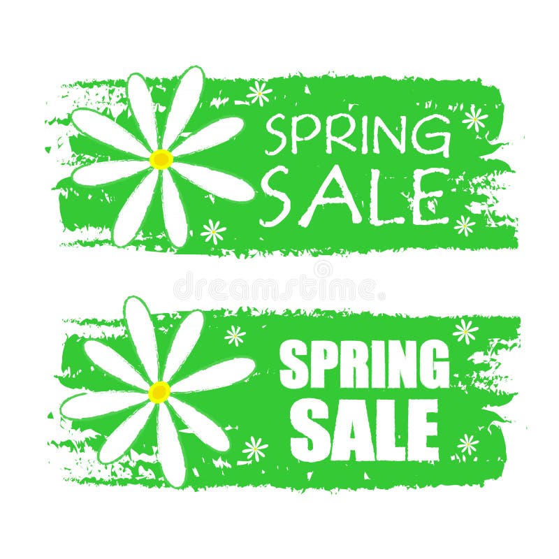 Spring Sale with Flowers Signs, Green Drawn Labels Stock Illustration ...
