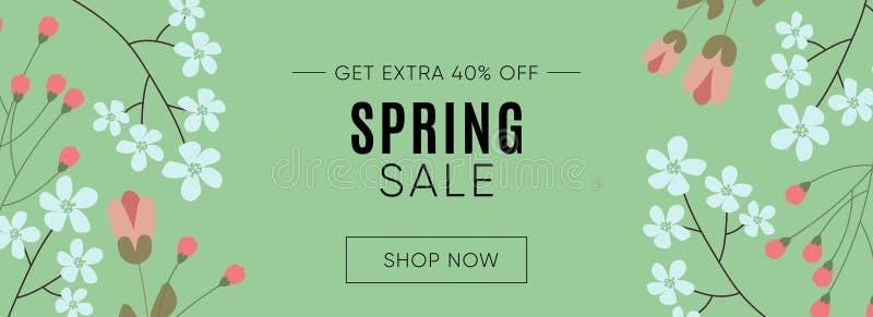 Spring Sale Header or Banner Design with Get Extra 40 Off with Flowers ...
