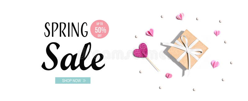 Spring Sale Message with a Small Gift Box and Hearts Stock Photo ...