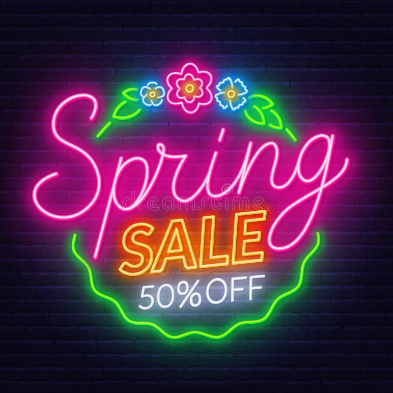 Spring Sale Neon Sign On Dark Background. Stock Vector - Illustration ...