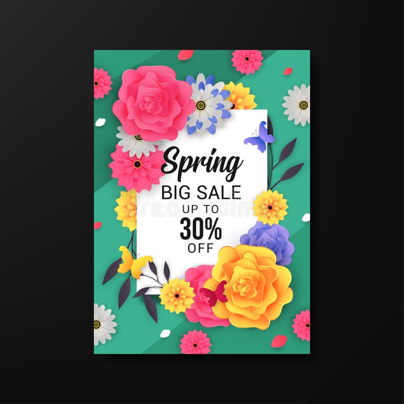 Spring Sale Poster with Colorful Flower Border Vector Stock Vector ...