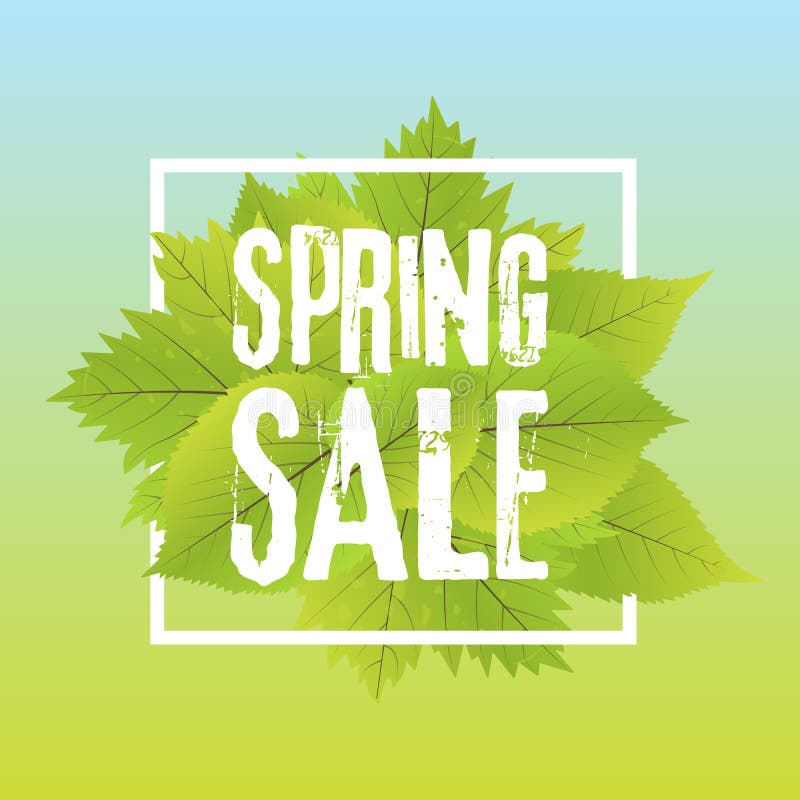 Spring Sale Poster with Green Leaf. Vector Banner Template Illustration ...