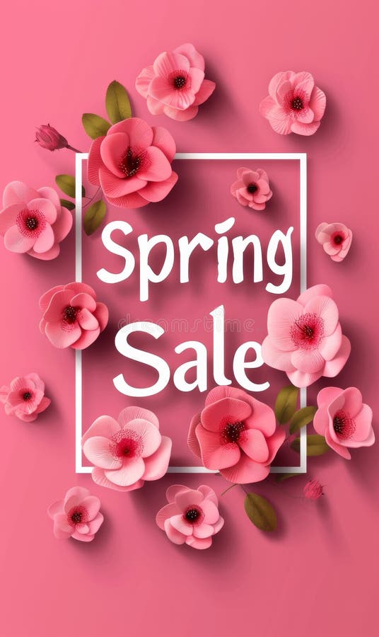 Spring Sale - Text in a Frame with 3d Flowers Background. Promotional ...