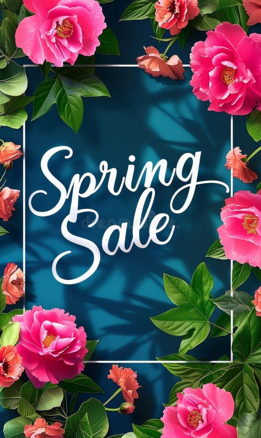 Spring Sale - Text in a Frame with 3d Flowers Background. Promotional ...