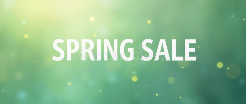 Spring Sale Text on Green Blurred Background with Bokeh Light Effects ...