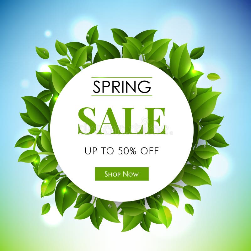 Spring Sale Text with Green Branches Nature Background Stock Vector ...