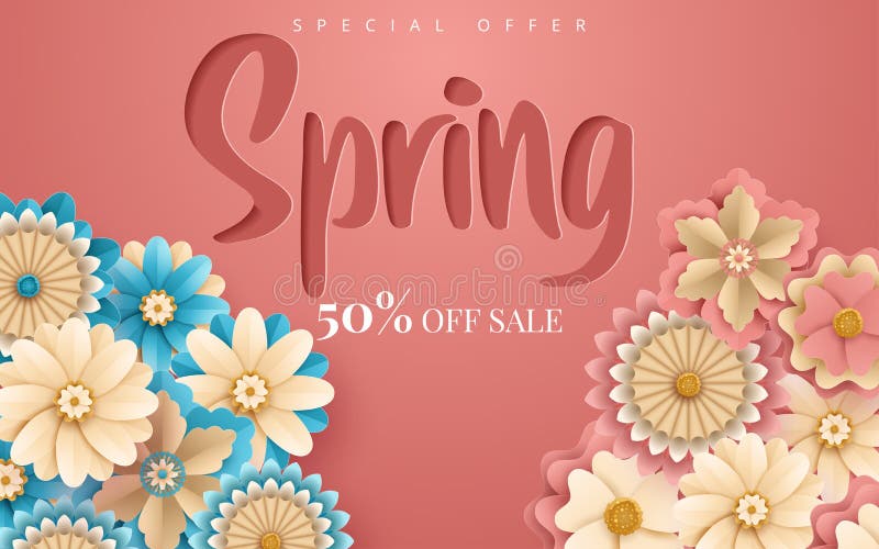 Spring Sale Vector Banner Design with Flowers. Vector Illustration ...