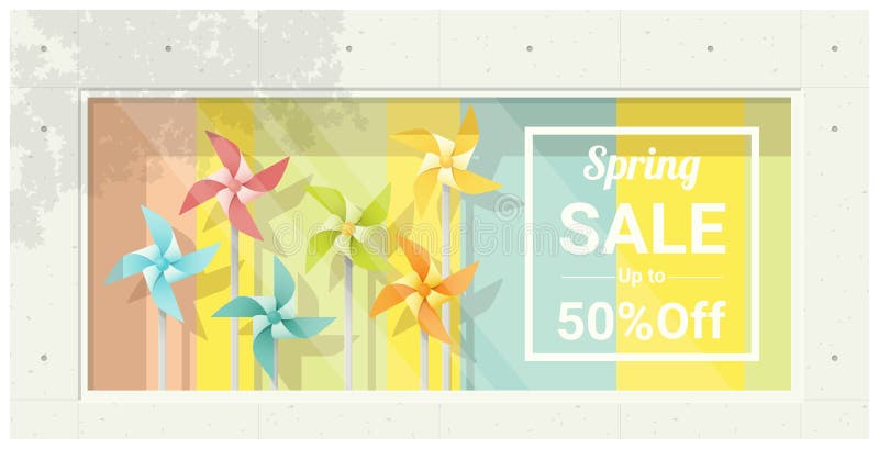 Spring Sale Window Display with Colorful Pinwheels Background Stock ...