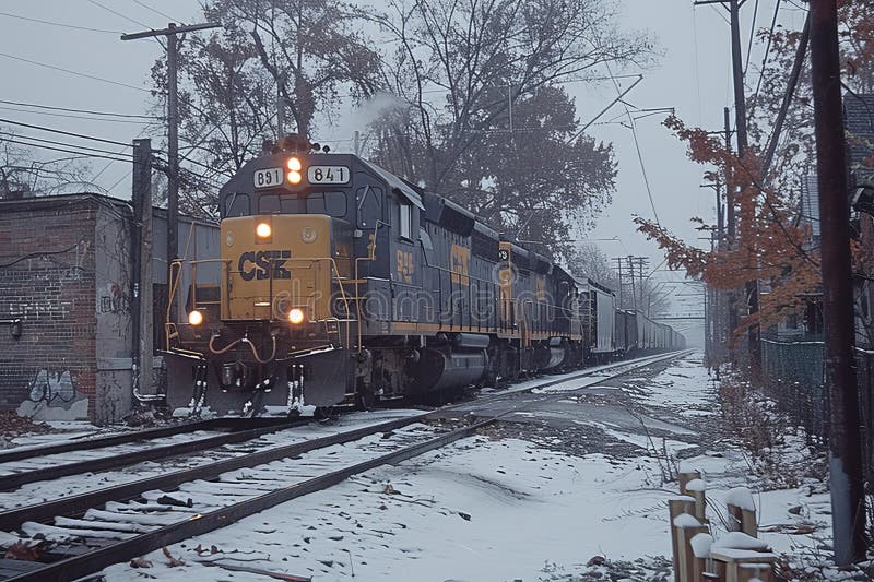 Spring Scene Featuring a Diesel Locomotive Pulling a Freight Train ...