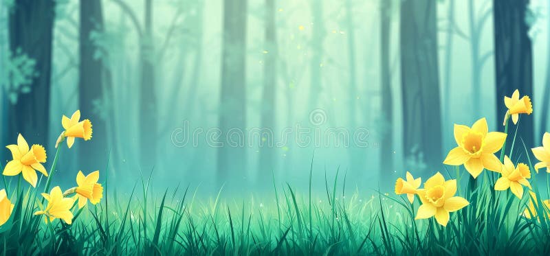 A Spring Scene Featuring Yellow Daffodils on Lush Green Grass ...
