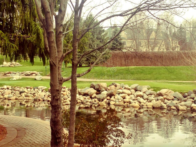 Spring Scene of a Park with a Creek Stock Photo - Image of grass ...