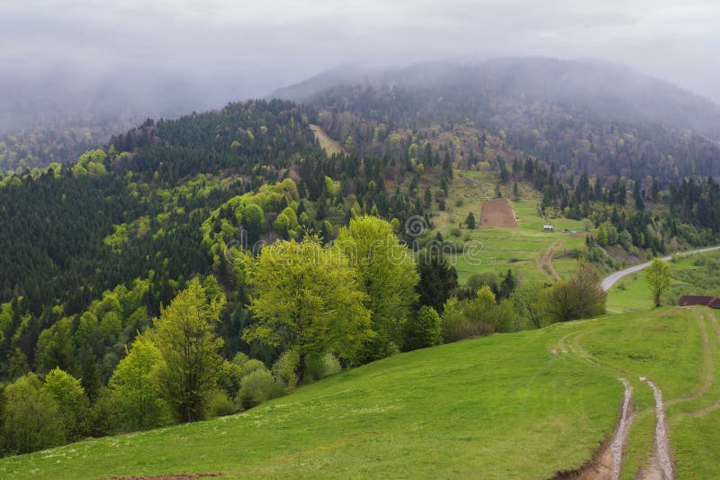 Rural Mountain Landscape in Spring Stock Photo - Image of scene, forest ...